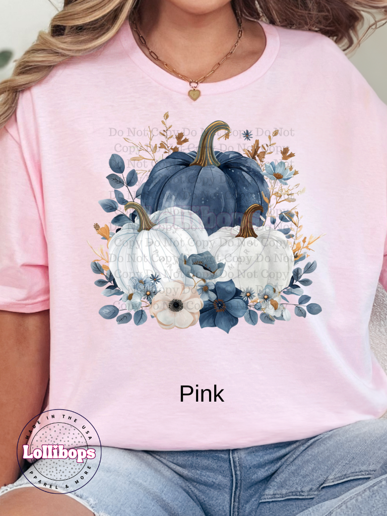 Blue White Cottage Core Pumpkins Tee – The Makers Map - DIY with Amber